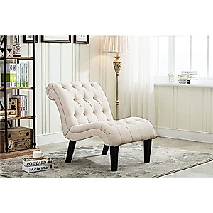 Yongqiang Accent Chair for Bedroom Living Room Chairs Tufted Upholstered Lounge Chair with Wood Legs Linen Fabric