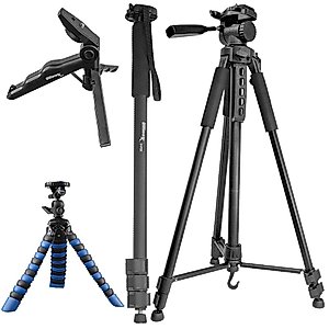 Ultimaxx’s Professional Dynamic Tripod Bundle Includes: 75” Tripod, 72” Monopod, 12” Gripster and Pistol Grip for Canon, Nikon, Sony, Samsung, Olympus, Panasonic, Pentax, and All Digital Cameras