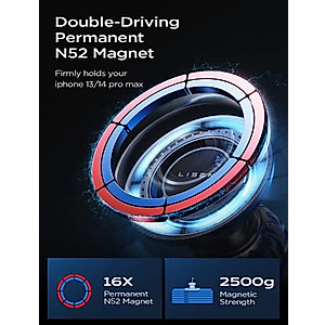 LISEN Compatible for Magsafe Car Mount for iPhone, 16 Strong Permanent Magnets Dashboard Phone Holder [Super Suction] iPhone Magsafe Car Mount Fit for iPhone 14 13 12 Pro Mini Magsafe Case All Phones