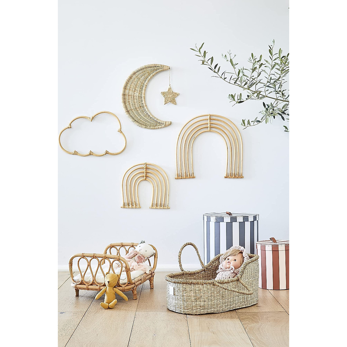 BEBE BASK Rattan Rainbow Nursery Decor Set of 2 - Handmade - Rainbow Decor for Girls Room - Wall Decorations