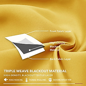 Deconovo Yellow Curtains for Living Room, Blackout Drapes, Soundproof Window Curtain Panels, Grommet Top (Mellow Yellow, 52x84 Inch, Set of 2)