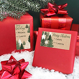 Evergreen Christmas Gift Tags, Self-Adhesive Stickers – 75 Gift Wrap Tags, Peel and Stick Christmas Gift Tags