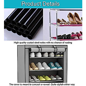 UDEAR 9 Tier Shoe Rack with Dustproof Cover Shoe Shelf Storage Organizer Grey