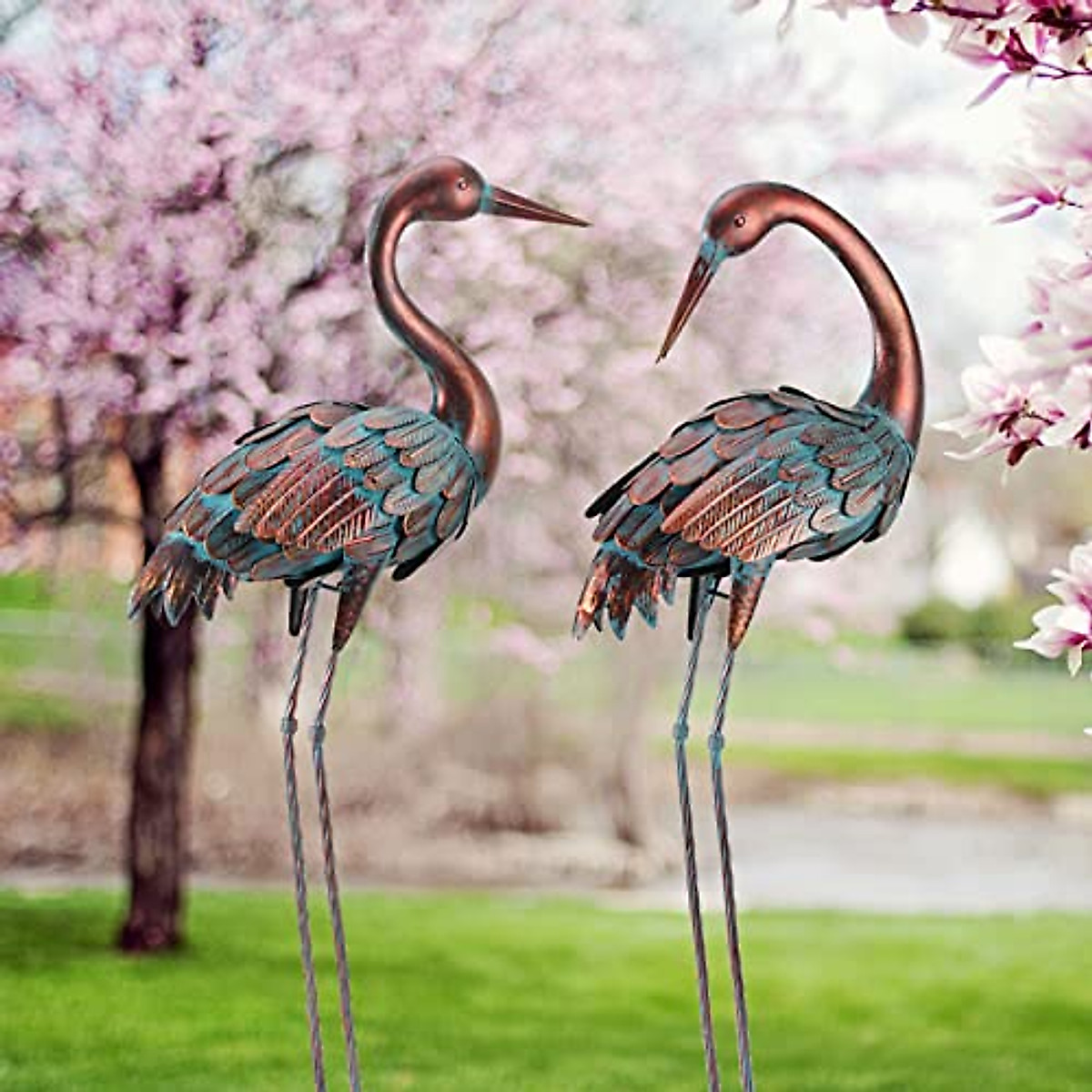 chisheen Crane Garden Statues Outdoor Metal Heron Yard Art Bird Sculpture for Lawn Patio Large Size, Set of 2