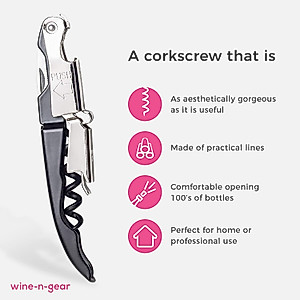 Innovation Waiters Corkscrew By Coutale Sommelier - Black - French Patented Manual Double Lever Wine Bottle Opener for Bartenders and Gifts - Patented Auto Knife Closure