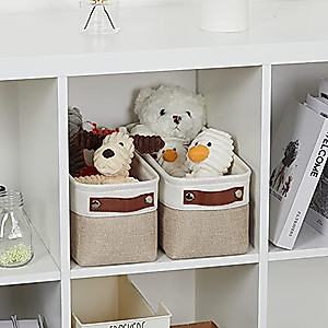 DULLEMELO Collapsible Bundle Baskets 6 Small Baskets 11.8"x7.9"x5.1" + 2 Narrow Baskets 15"x6"x5.5"（White&Khaki)