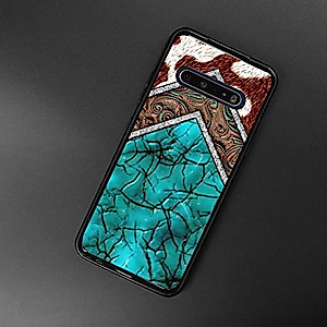 pambea limber Compatible with LG V60 ThinQ 5G Case, Western Cowhide Turquoise and Brown Animal Print Graphic Design for LG Case Men Women,Soft Silicone Trendy Case for LG