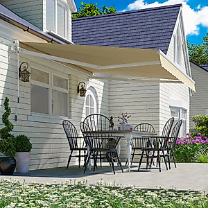 PATISOL 10'x8' Patio Awning Retractable Fully Assembled Manual Sunshade Shelter Aluminum Frame, 100% 280G Polyester Water-resistant Outdoor Window Door Awning Deck Canopy Balcony Yard Business (Beige)