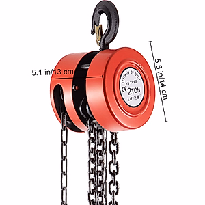 VEVOR Hand Chain Hoist, 4400 lbs /2 Ton Capacity Chain Block, 8ft/2.5m Lift Manual Hand Chain Block, Manual Hoist w/Industrial-Grade Steel Construction for Lifting Good in Transport & Workshop, Red