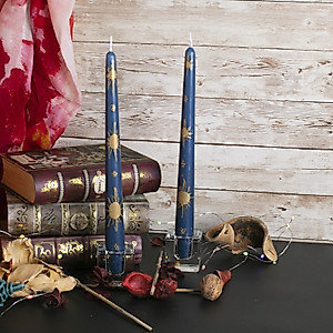 Hand Painted Blue Gold Night Taper Candles - Set of 2-10" tall - 8 hours burning time Mothers Day Gift Home Decor