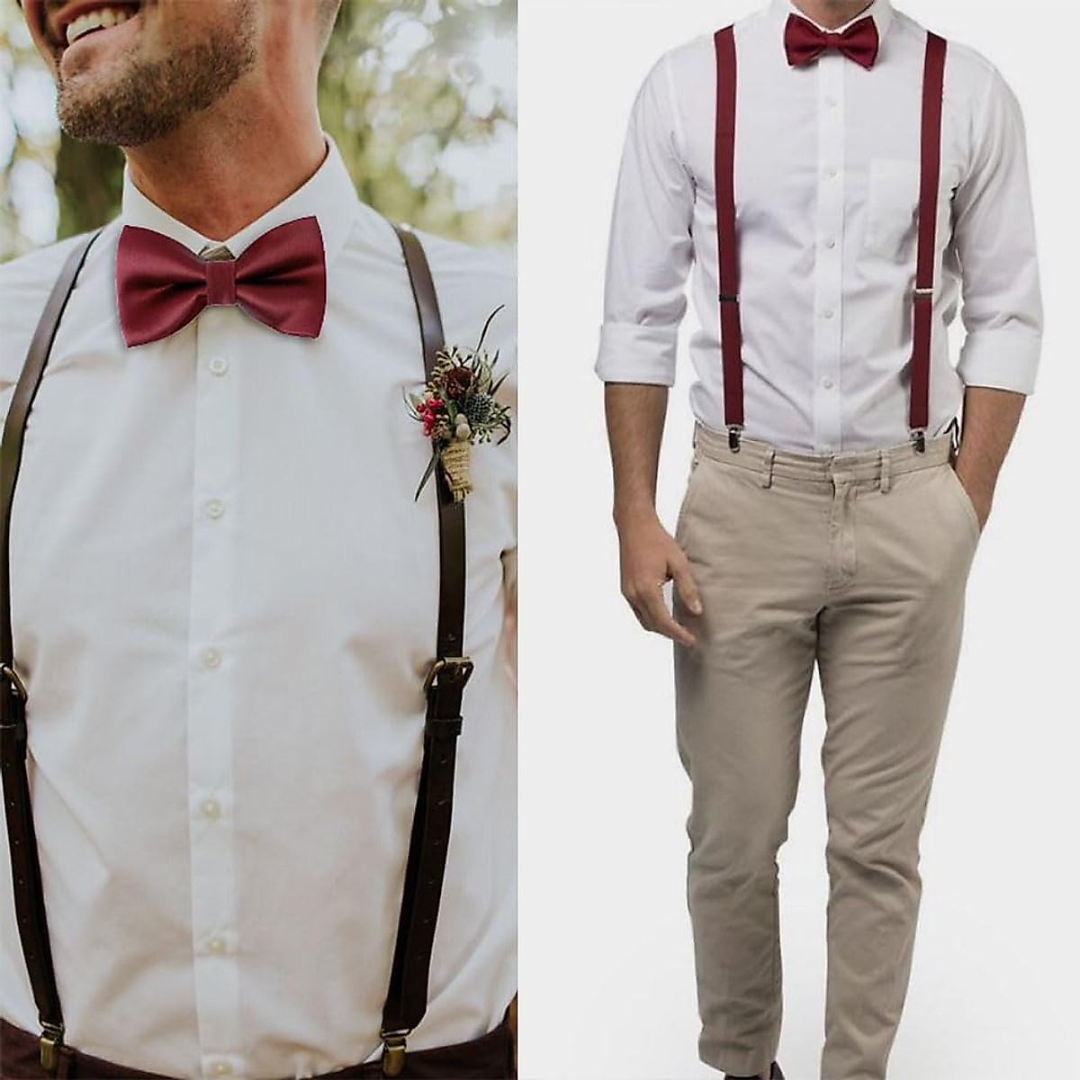 WELROG Mens Classic Pre-Tied Bow Ties Adjustable Silk Formal Tuxedo Wedding Bowtie (Wine Red)