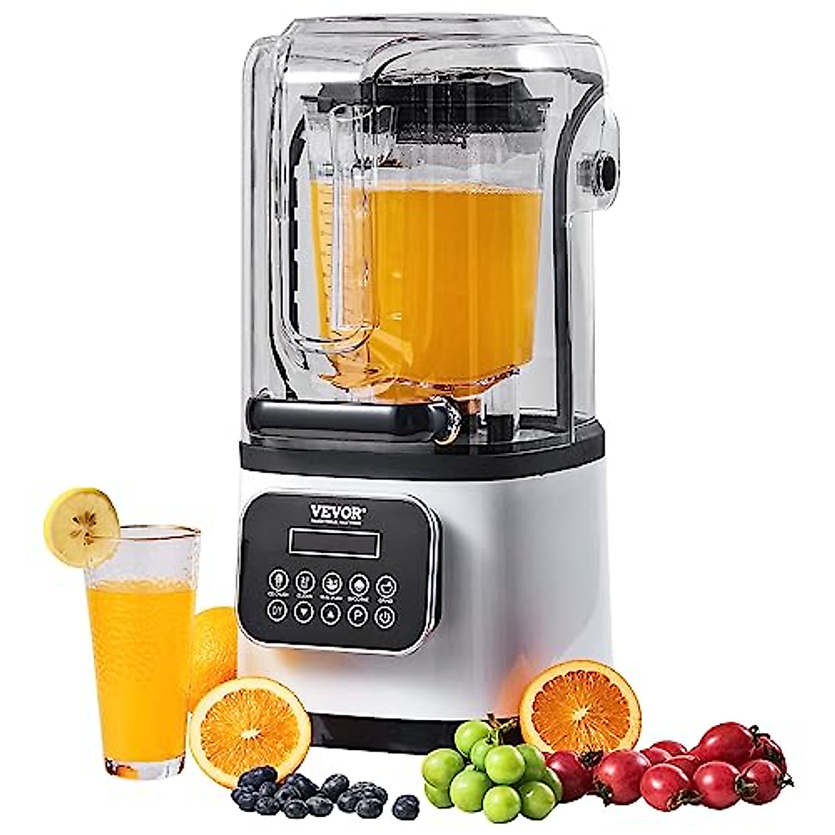 VEVOR Professional Blender with Shield, Commercial Countertop Blenders, 68 oz Jar Blender Combo, Stainless Steel 9 Speed & 5 Functions Blender, for Shakes, Smoothies, Peree, and Crush Ice, White