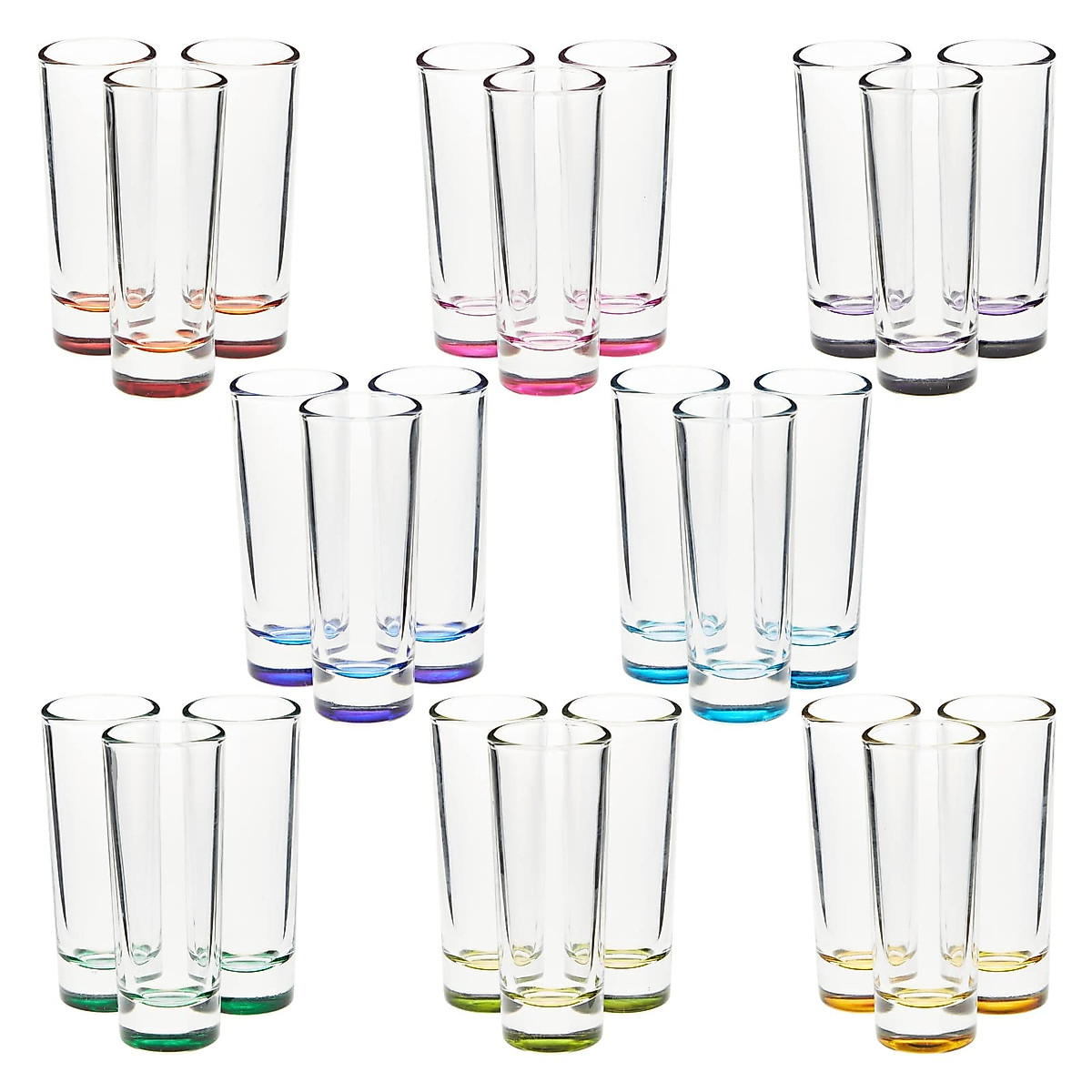 Juvale 24 Pack 2 oz Colorful Shot Glasses Bulk Set for Tequila, Whiskey, Vodka, Liqueurs, 8 Rainbow Colors