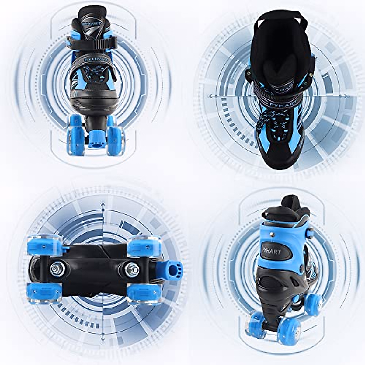 LIRENGUI Boys Skates, Kids Roller Skates for Boys with All Wheels Lighting Up, Girls Roller Skates for Fun Illuminating, Black n Blue Adjustable Roller Skates (Size 1-4)