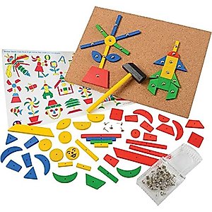 Constructive Playthings Hammer and Nail Pattern Puzzle with Cork Board, Multicolor