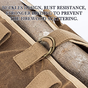 BHD Firewood Fireplace Carrier Logs Tote Holder 20 oz Waxed Canvas Sturdy Bag with Handles for Camping Indoor Outdoor Brown