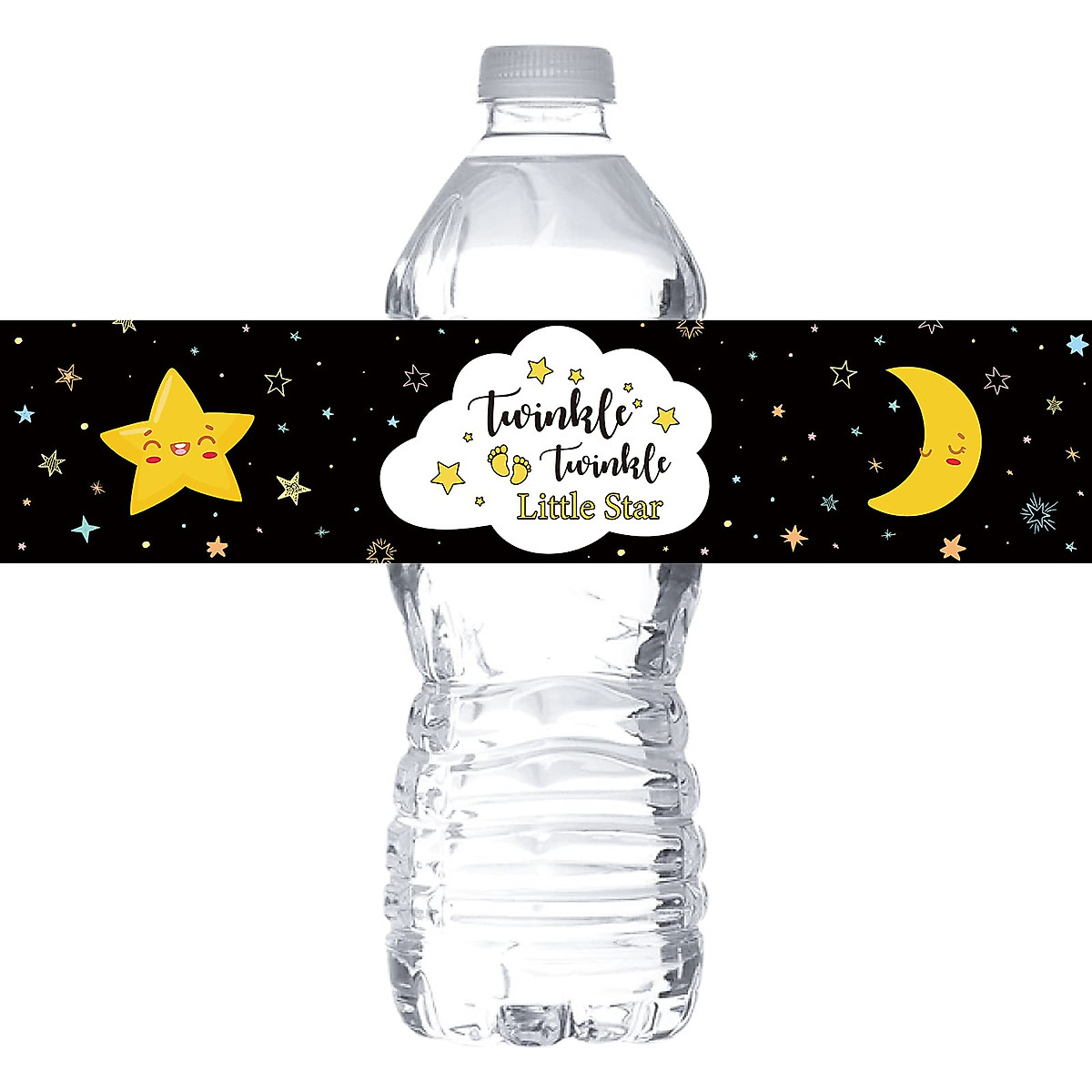 Black Gold Twinkle Twinkle Little Star Water Bottle Labels Stickers/Gender Reveal Bottle Wrappers/Welcome Baby/New Born Sign Baby Shower Party Water Labels Supplies (Set of 32)