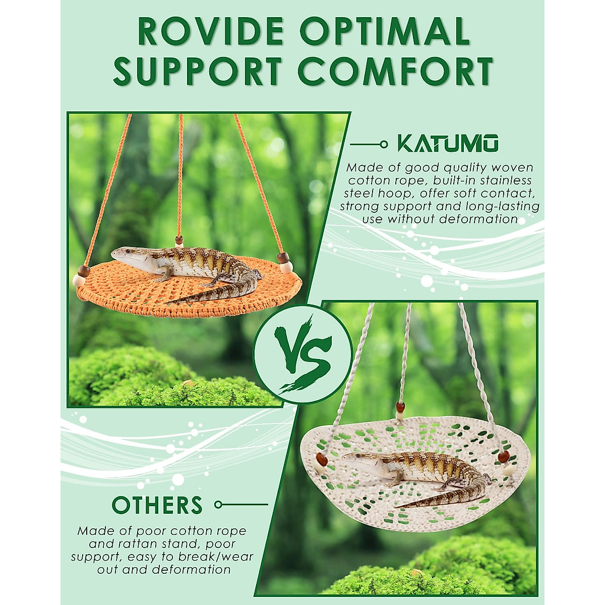 KATUMO Reptile Hammock, Bearded Dragon Hammock Reptile Swing Bed Reptile Lounger Terrarium Hanging Hammock for Bearded Dragon Lizard Snake Gecko Chameleon Parrot Hamster Small Pets