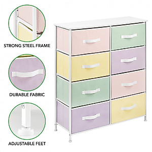 mDesign 38.31" High Steel Frame/Wood Top Storage Dresser Furniture Unit with 8 Removable Fabric Drawers - Large Bureau Organizer for Bedroom, Living Room, or Closet - Jane Collection, Bright/Multi