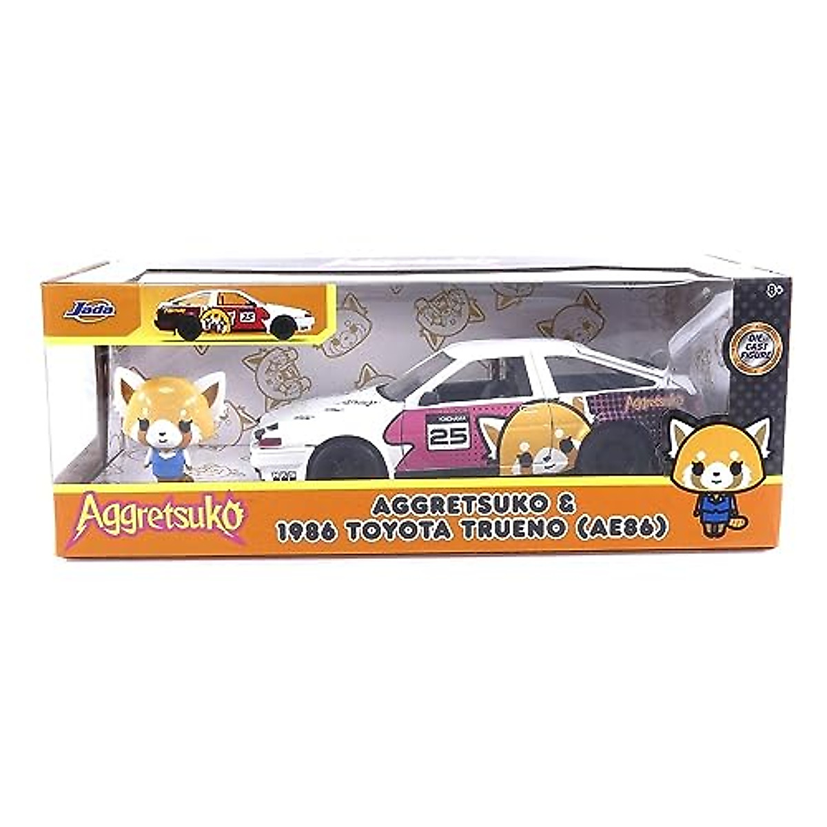 Jada Toys Sanrio 1:24 1986 Toyota Trueno (AE86) Die-cast Car & Aggretsuko Figure, Toys for Kids and Adults (33725)
