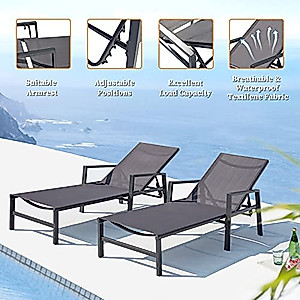 VARVIND Outdoor Patio Lounge Chair Set of 2, Aluminum Chaise Lounge Outdoor with 5 Adjustable Backrest Positions, Outdoor Patio Chaise Lounge Chairs Suitable for Backyard, Balcony, Poolside (Grey)