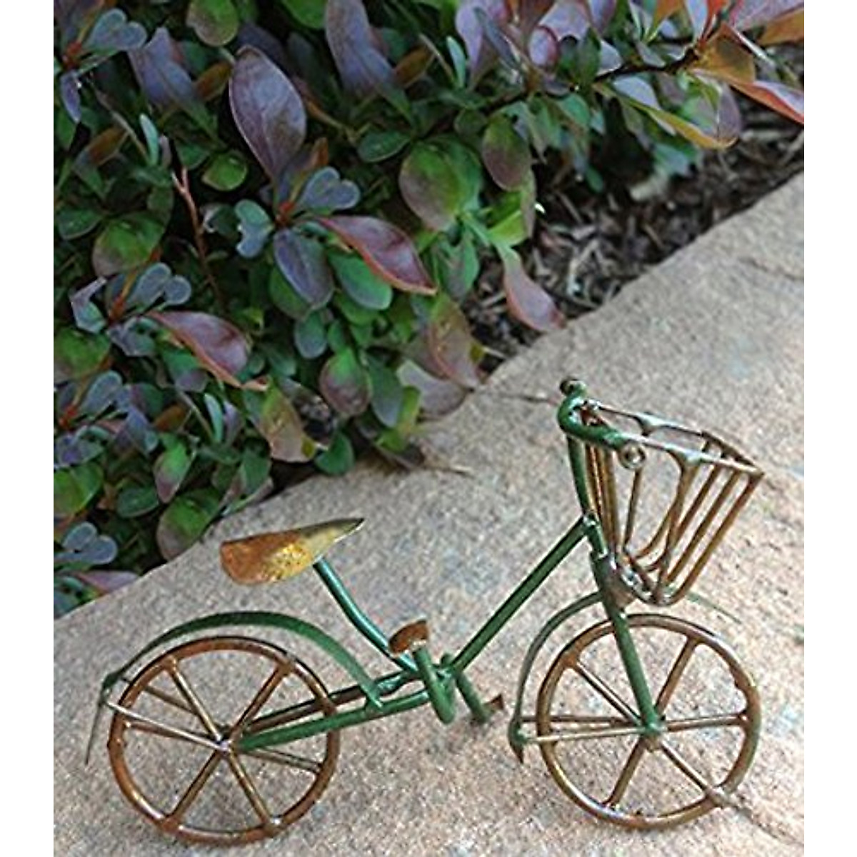 G & F Products 10022GR MiniGarden Fairy Garden Miniature Green Mini Bicycle Outdoor Statue, 3" Wide x 2" High