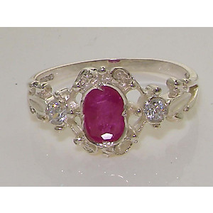 LetsBuyGold 925 Sterling Silver Cubic Zirconia and Real Genuine Ruby Womens Trilogy Ring - Size 11