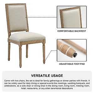 Farmhouse Dining Chairs Set of 2 French Country Kitchen Chairs with Rectangular Back and Solid Wood Legs, Upholstered Rectangular Side Chairs for Dining Room Living Room Kitche (Beige)