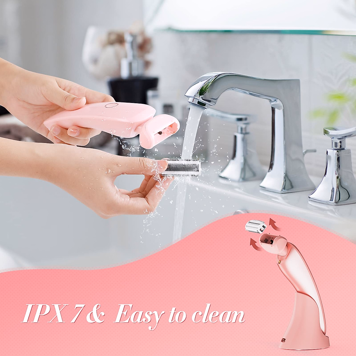 Electric Razor for Women - Womens Shaver Bikini Trimmer for Legs Bikini Underarm Public Hairs Rechargeable Wet and Dry Cordless with LED Light(Pink)