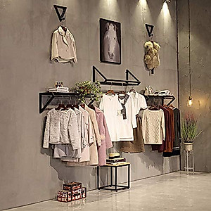 Metal Wall-mounted Floating Shelves, Industrial Pipe Commercial Clothing Display Rack Combination Shelves, Heavy Retail Store Clothing Racks,Clothes Rails for Laundry and Clothing Stores