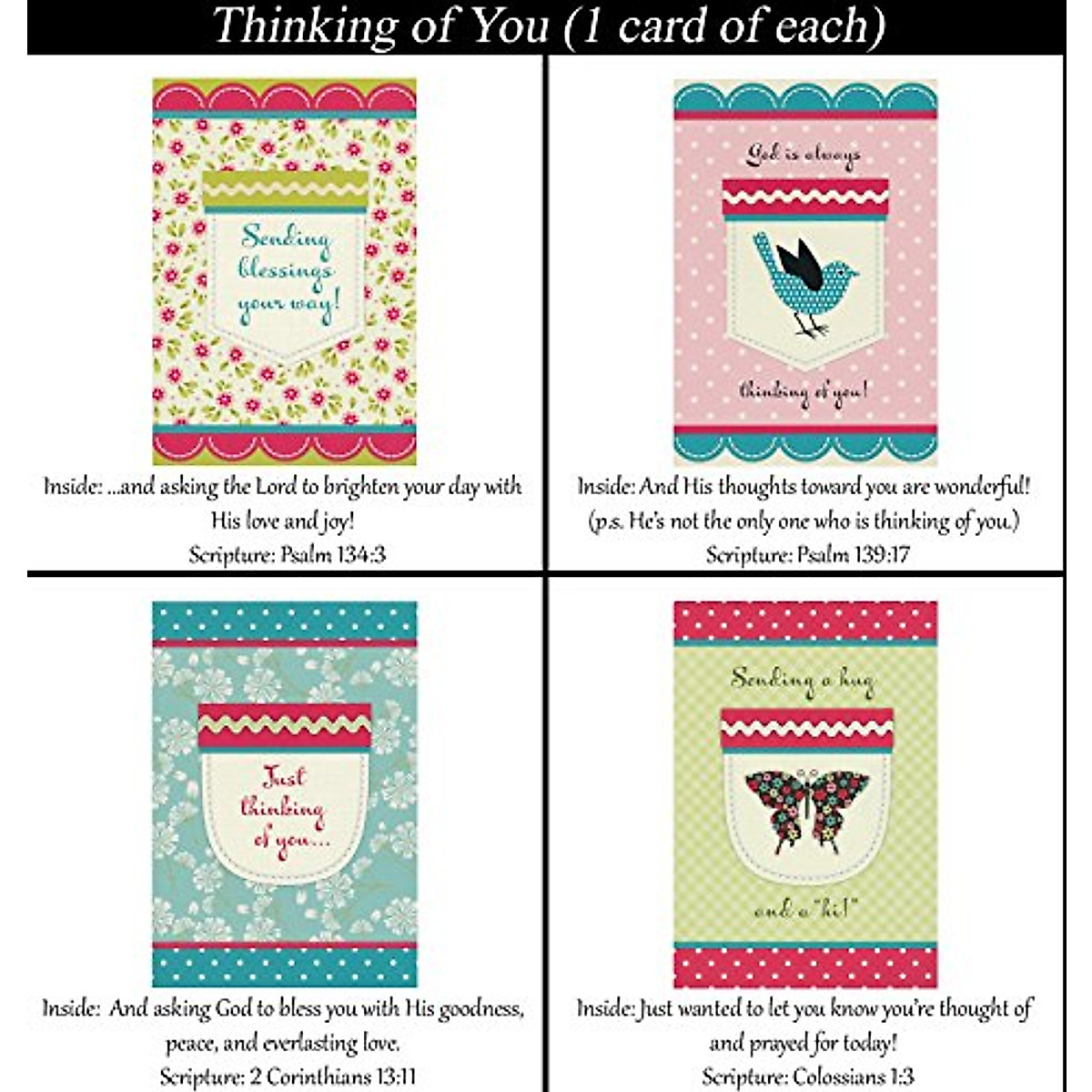 Thinking of You Cards (No Repeated Cards) 32 Design Christian / Religious Greeting Card Assortment ~ Scripture in every card