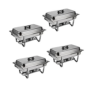 4 Packs Chafing Dish Buffet Set: 9 QT Stainless Steel Buffet Servers - 9 Quart Food Warmer with Fuel Holder & Water Pan - Complete Chafer Set for Parties Wedding Banquet Catering Event