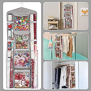 Fixwal Christmas Hanging Gift Wrapping Paper Storage Oxford Double-Sided Hanging Gift Wrap Craft Roll Organizer Storage Pockets Hanging Pantry Organizer (Grey)