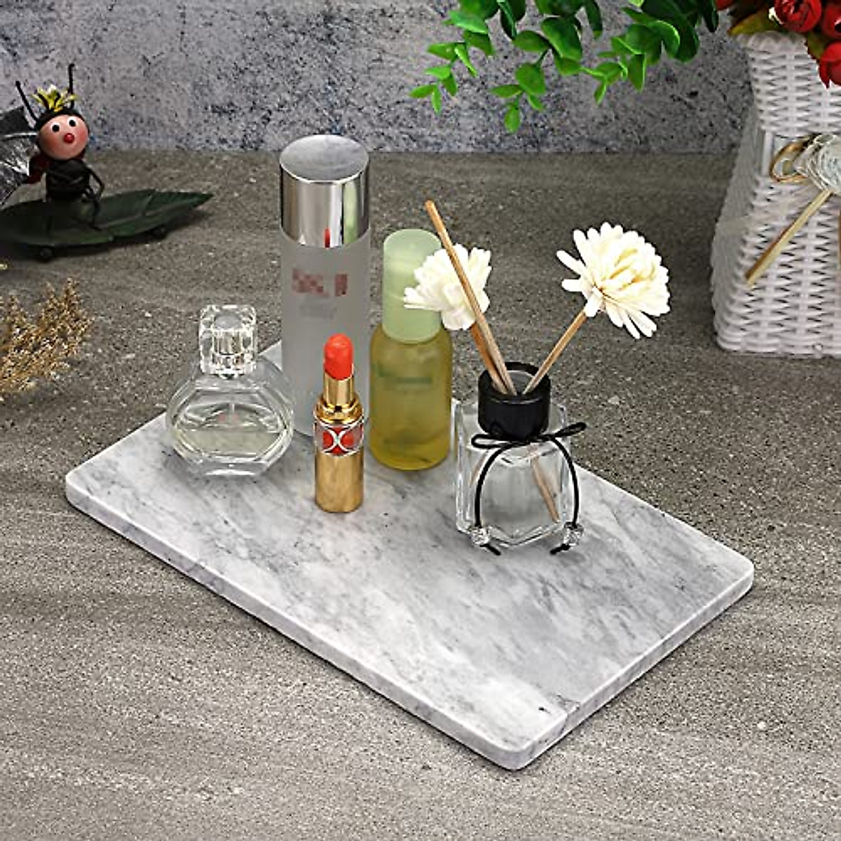 Hipiwe Marble Vanity Tray Dresser Perfume Tray Bathroom Counter Tray Marble Decorative Tray Candle Tray Marble Serving Tray Marble Cutting Board for Kitchen, 10.2"x 6.3"