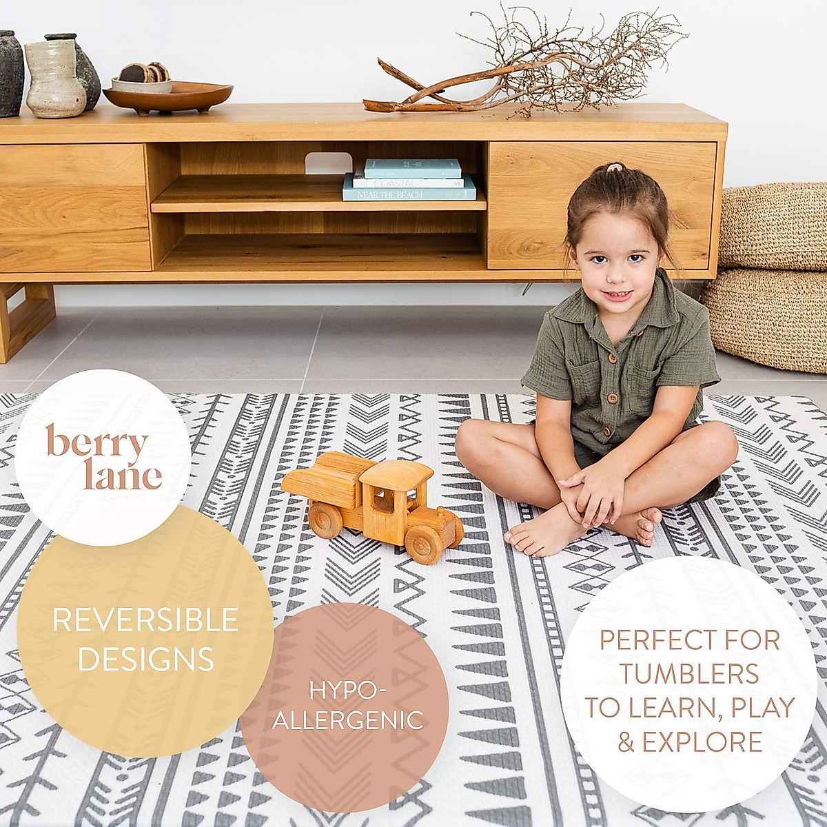 Berry Lane Baby Play Mat | Large 6.5 ft x 4.5 ft One-Piece Reversible Foam Floor Playmat | Tummy Time | Extra Soft & Thick | Non-Toxic | for Infants, Babies, Toddler, and Kids