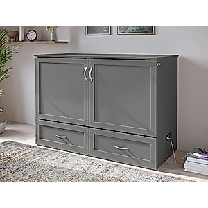 AFI, Hamilton Murphy Bed Chest with 6 inch Memory Foam Folding Mattress, Built-in Charging Station and Storage Drawer, Full, Grey