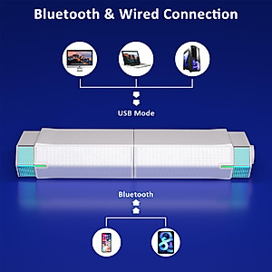 Jeecoo M20 Bluetooth Computer Speakers for PC Desktop Monitor, Gaming PC Sound Bar - Wired USB-Powered, Superb Stereo Sound, with LED Lighting, White