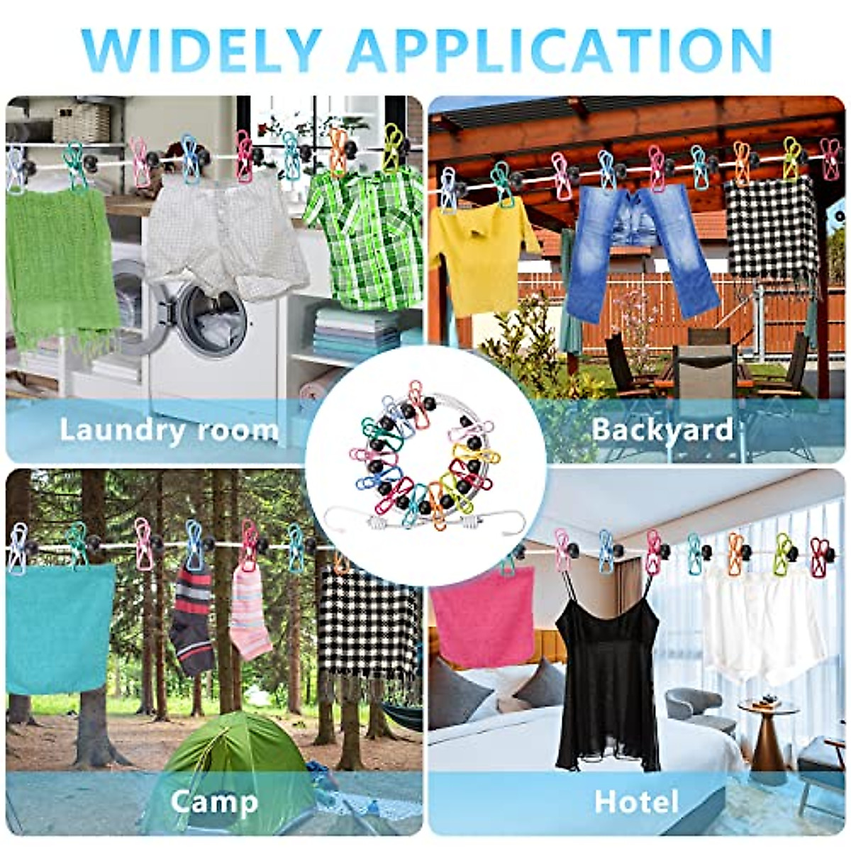 Portable Clothesline with 12 Clothespins, Retractable Travel Clothesline, Suitable for Home Indoor and Outdoor Drying, as Well as Balcony, Outdoor Camping use