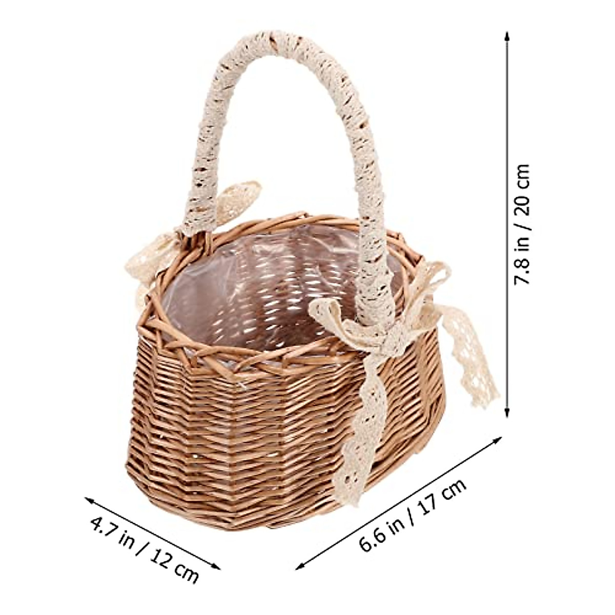 Wicker Rattan Flower Basket Willow Handwoven Basket with Handle and Plastic Insert Easter Eggs Candy Basket Flower Girl Baskets for Home Garden Decor Style 1