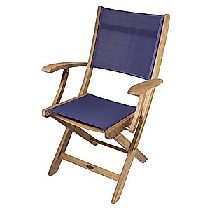 SeaTeak Bimini Foldable Chair - Director’s Chair with Blue Durasling Fabric - Teak Folding Chair for Boat, Poolside, Patio, Camping, Outdoors