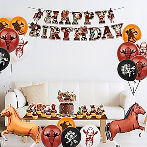 HXJFGDM Cowboy Party Decorations - Cowboy Birthday Party Decorations,western themed party decorations Include Happy Birthday Banner 40IN Horse Foil Balloons for Western Party (Cowboy Birthday)