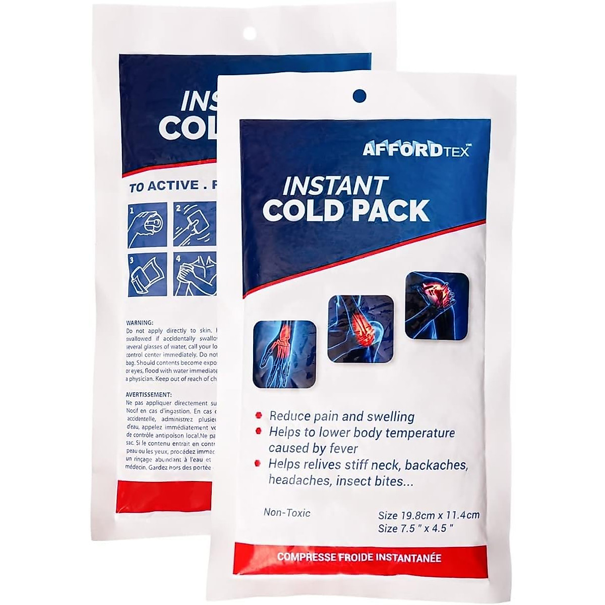 AFFORDTEX Instant Cold Pack –6 Count Disposable 7.5 x 4.5 Inches Ice Packs – Must Have Medical Supplies for Outdoor Activities – Ice Packs Ideal for Injuries, Inflammation, Sprains, Strains