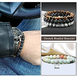 Jewdreamer 12Pcs Healing Stone Beaded Bracelets for Women Men Semi-Precious Gemstones Bracelets Crystal Beaded Bracelet Unisex Adjustable Stretch Bracelets 8MM