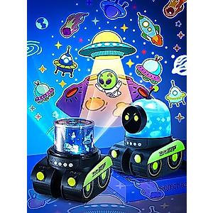 PIKOY Robot Night Light for Kids【12 Films】 Kids Night Light Projector,Bluetooth Music Baby Night Lights for Kids Room, 360° Rotation Rechargable Planets Star Projector Planetarium Projector Lamp