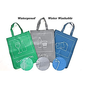 YOUNG DA Reusable Recycle Bin Bags, Separate Recycling Trash Bins Box for Home Kitchen Garden, Recyclable Waste Sorting Organizer Waterproof Compartment Container(3pcs)
