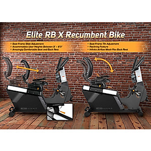 3G Cardio Elite RB X Recumbent Exercise Bike - FreeSync FTMS Bluetooth Smart App Connectivity - Compact 49" (L) - Oversized Soft 4-Way Adj. Seat - 350 lb Cap. - Low Step-Thru Design - Commercial Grade