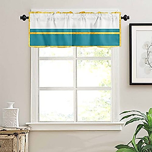 Kitchen Valance for Windows Rod Pocket Curtain Valances Modern Simple Turquoise Teal Privacy Short Curtains Panels Window Treatment for Living Room Bedroom Bathroom Decor Gold Border White Back