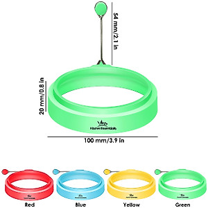 Silicone Egg Rings, Premium Nonstick Multicolored Cooking Ring Molds for Eggs, Pancakes, Mcmuffin Breakfast Sandwiches, English Muffins, Crumpets, and More (4-Pack)