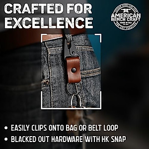 American Bench Craft Clip On Tactical Keychain | Full Grain Leather Keychain for Men | Car Keychain Made in USA | Key Fob Keychain with HK Snap & Durable Riveted Construction for Everyday Use | Brown