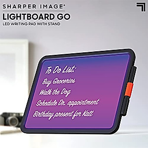 Sharper Image LightBoard LED Writing Pad with Stand, Includes 3 Washable Markers, 7 Light Modes & Magnetic Mount, Wipe Clean Surface, Perfect for Messages, Grocery Lists, Notes, Affirmations